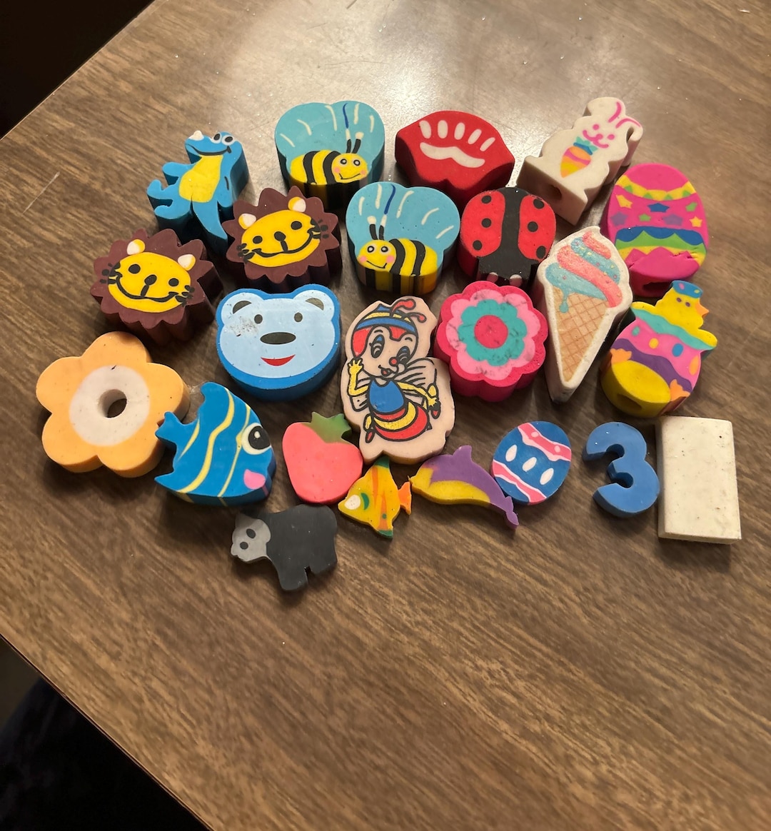 Lot of Mini Erasers Vintage,school Days, Characters, Fun Erasers. Fish ...