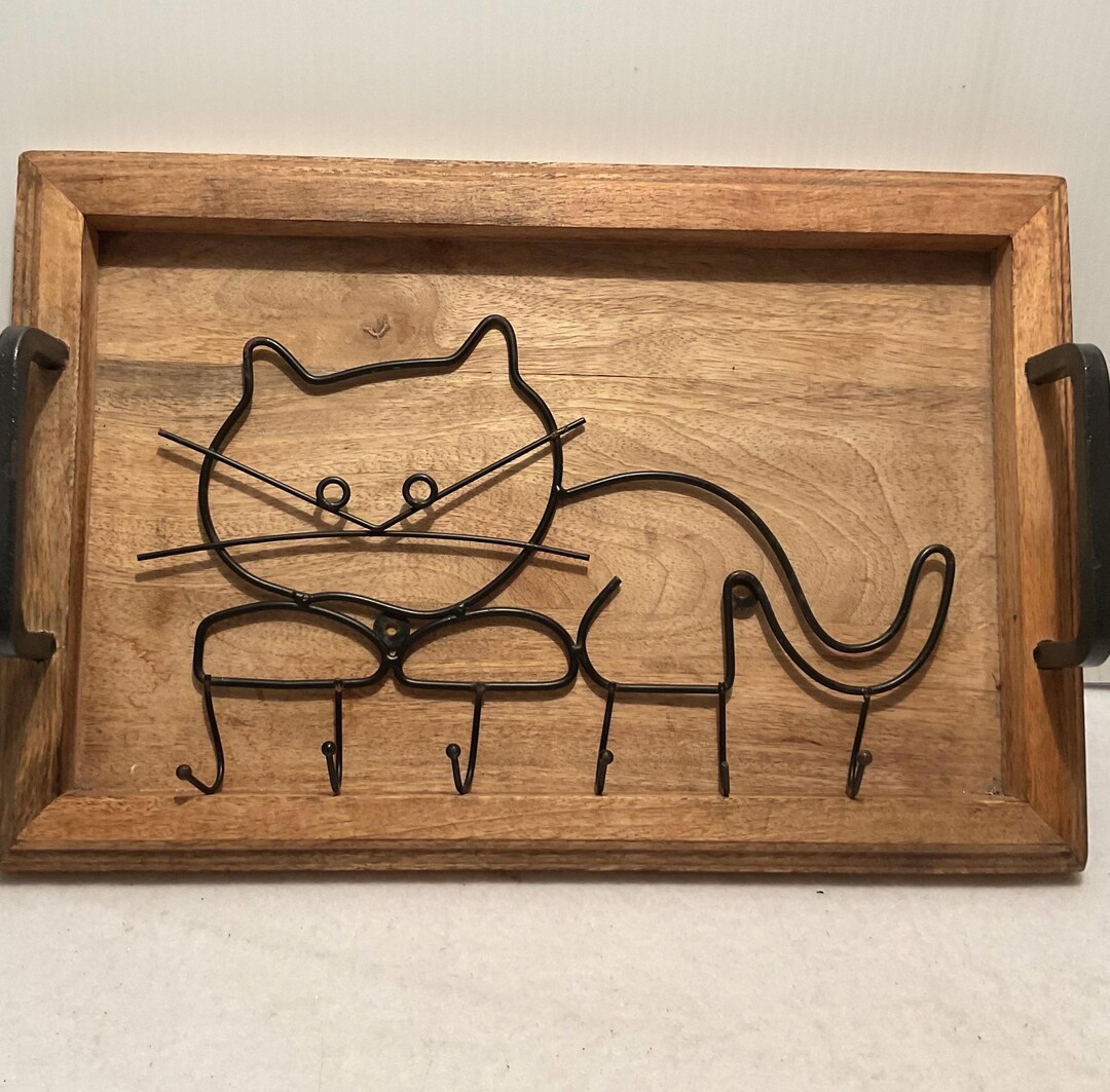 Black Cat Metal Wall Decor With 6 Iron Hooks, Modern Room Decoration ...
