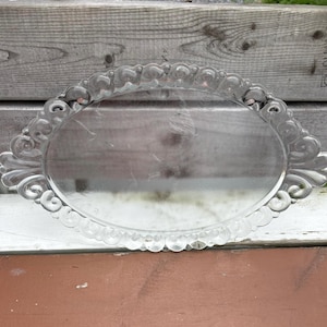 Vintage Clear Glass Serving Tray Oval Beaded Tableware Dining Tableware ...