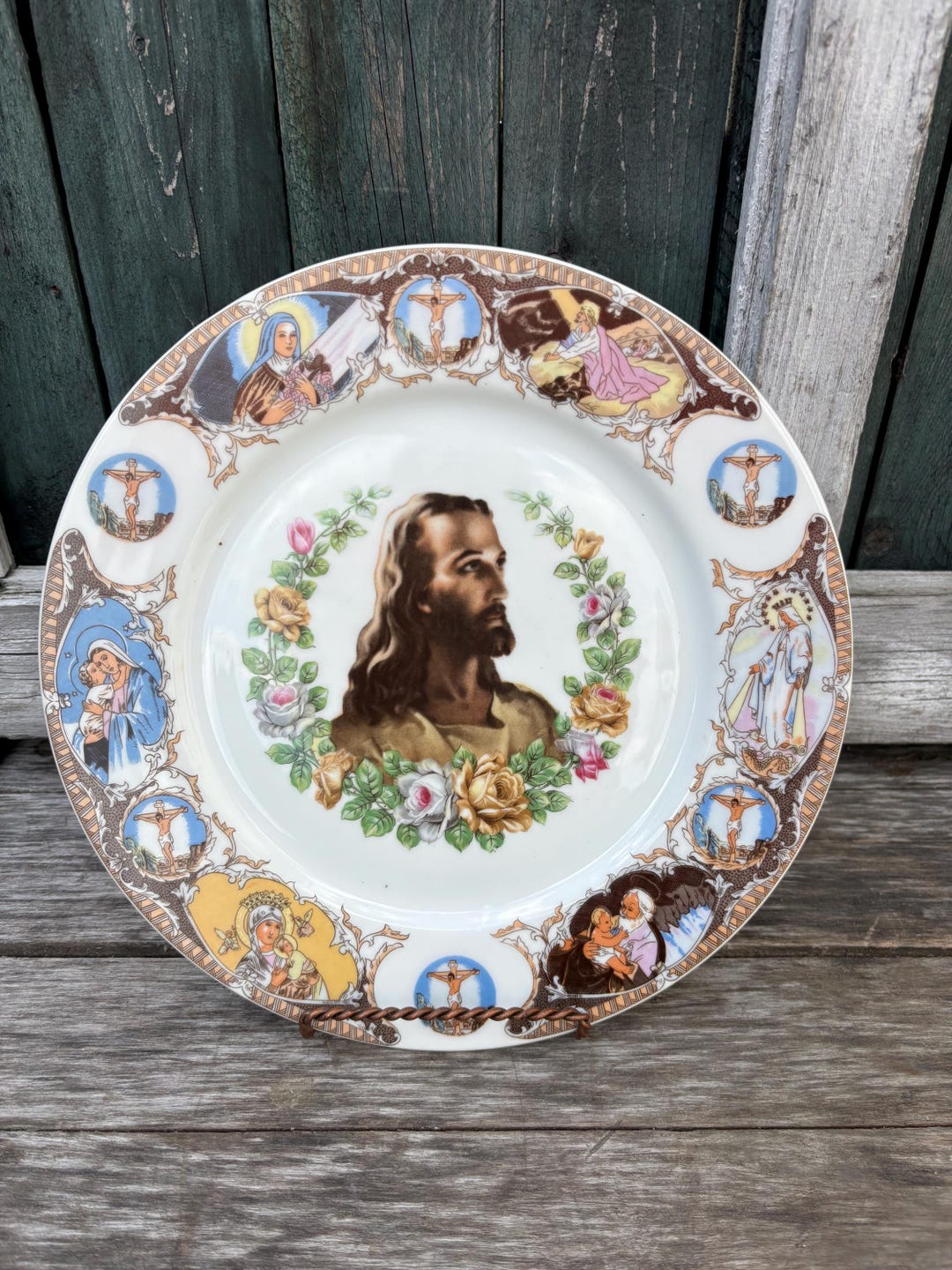 Life of Jesus Plate , Vintage Iridescent Giftcraft Large Decorative ...