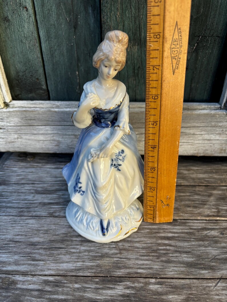 Vintage Victorian Style Delft Blue White Figurine, Woman Porcelain ...