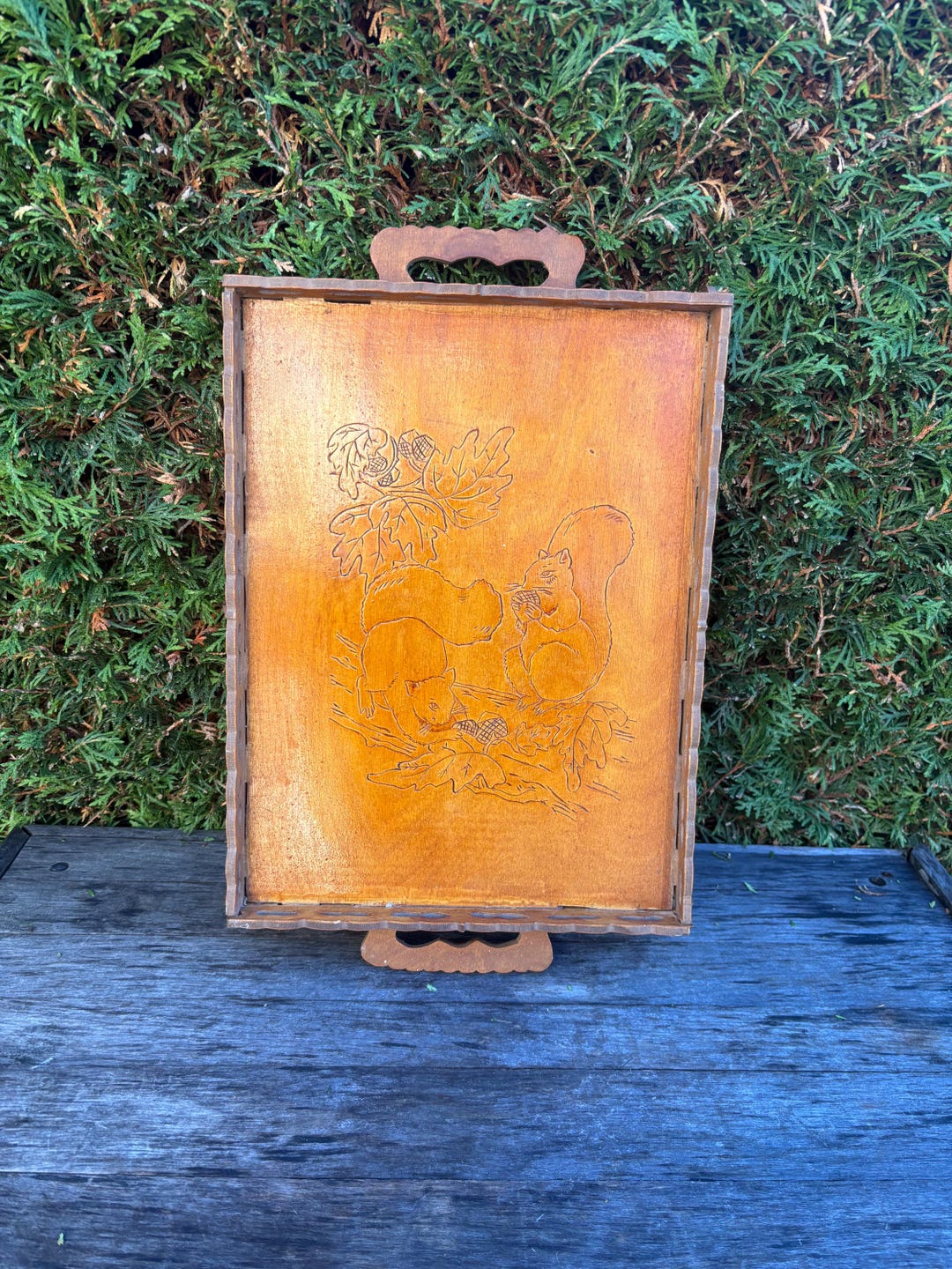 Primitive Fretwork Serving Tray Wood Veneered Hand Cut Folk Art With ...