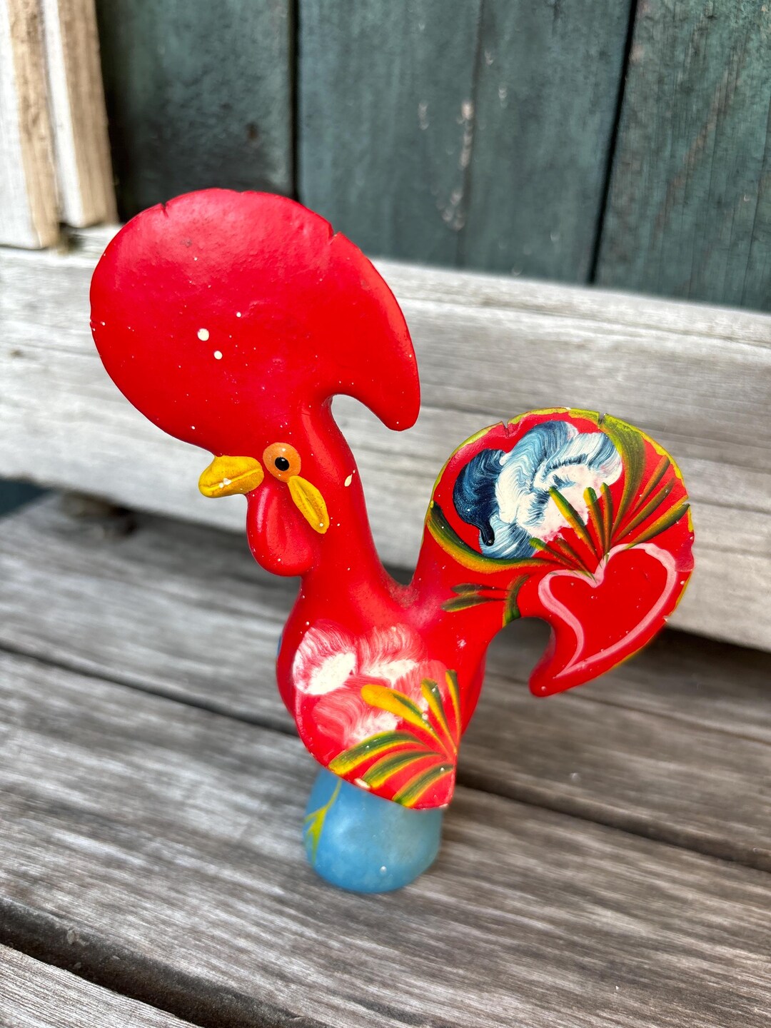 Vintage Hand Painted Lucky Red Rooster. - Etsy