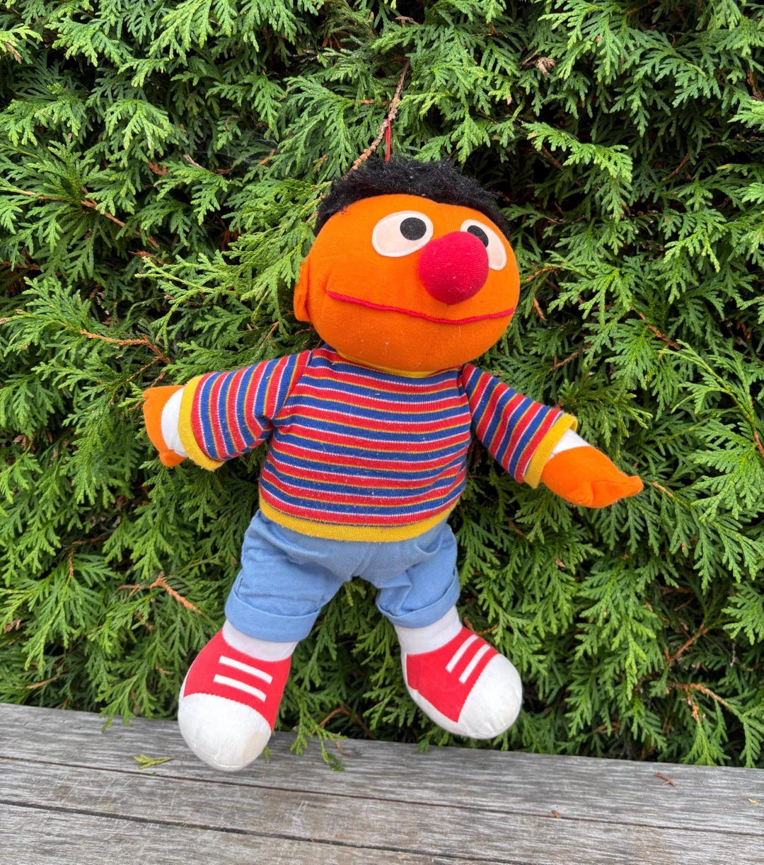 Sesame Street Plush Ernie Doll Stuffed Animal Red Blue Shirt 14" Tall ...