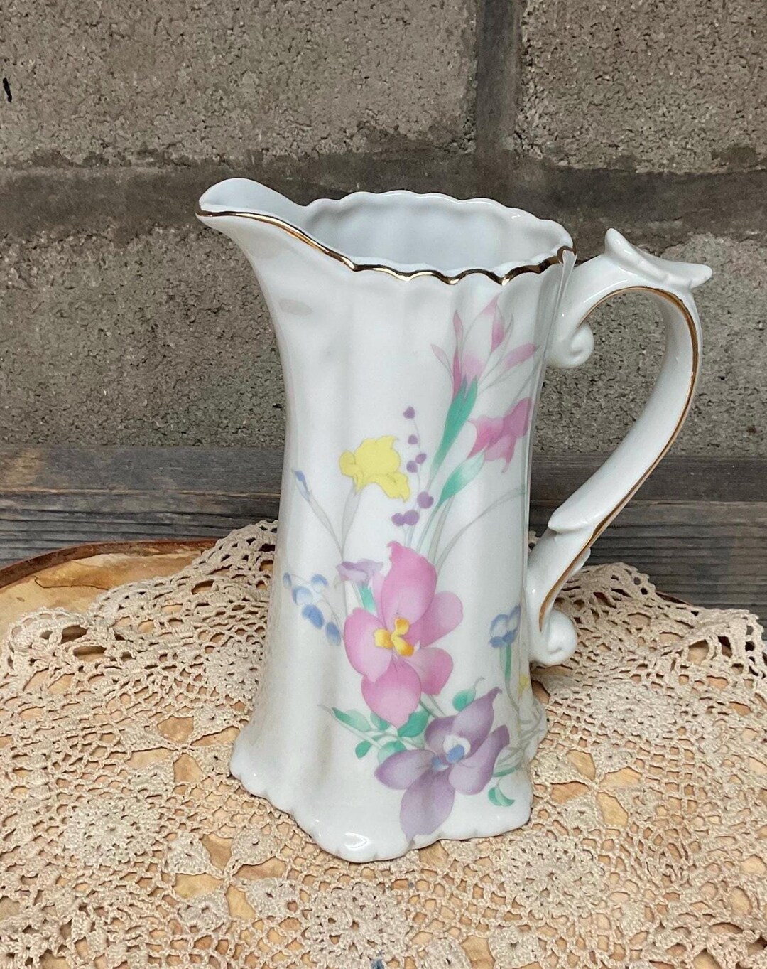 Vintage Inarco Handled Pitcher Vases Multi Floral Made in Japan Gold ...