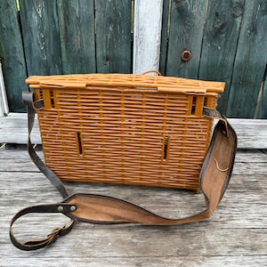 Vintage Fish Basket - Basket With Lid - Fish Basket With Strap ...