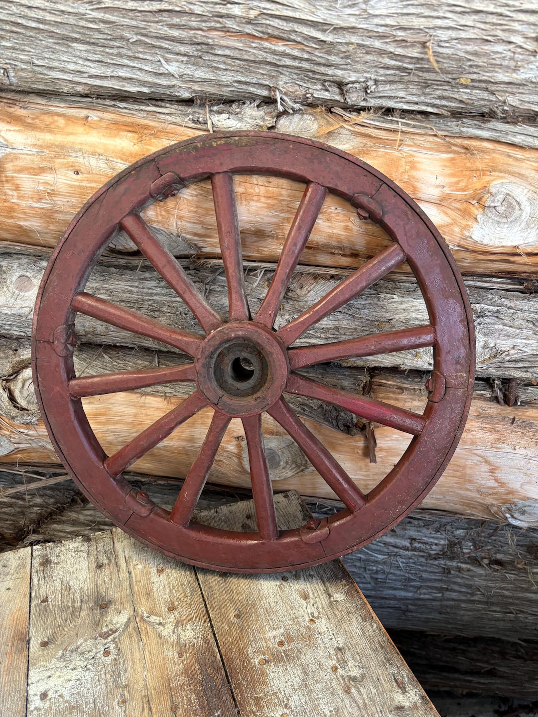 Vintage Painted Wooden and Iron Wheelbarrow Wheel. - Etsy