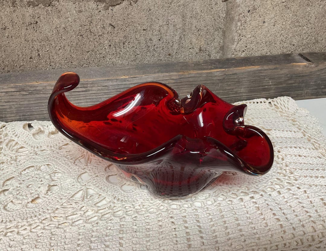 Ruby Red Glass Bowl, Red Glass Decoration, Vintage Glass Art. Ruby Red ...