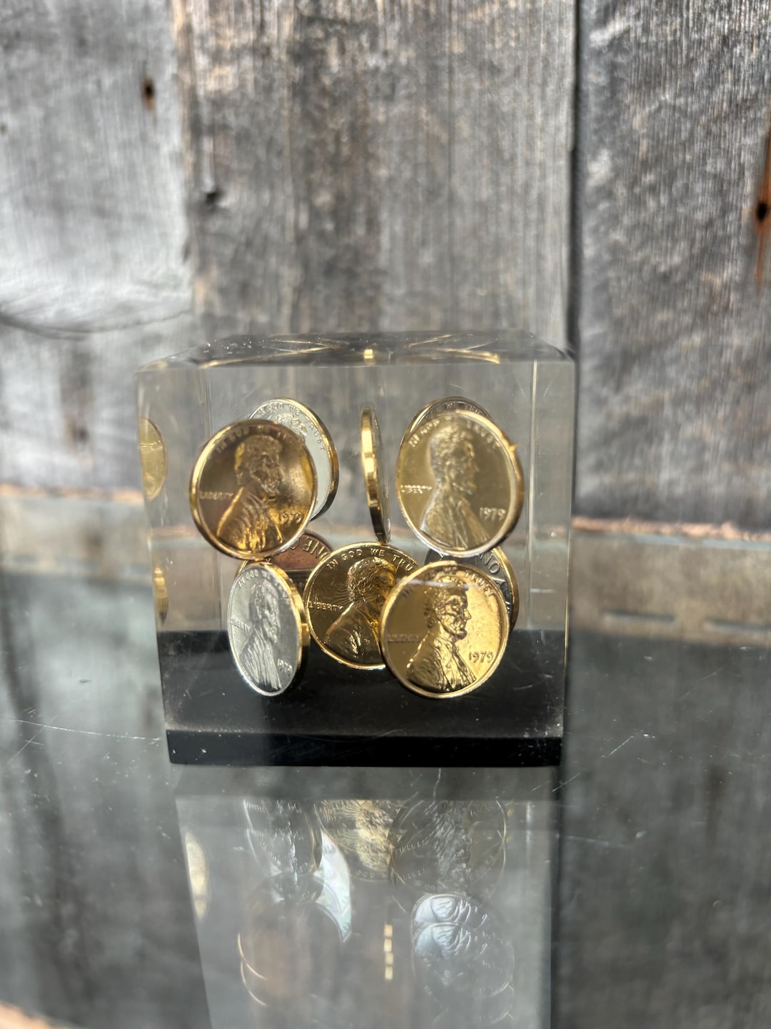 Vintage Acrylic Cube With Ten 1979 American Pennies, Floating Pennies ...