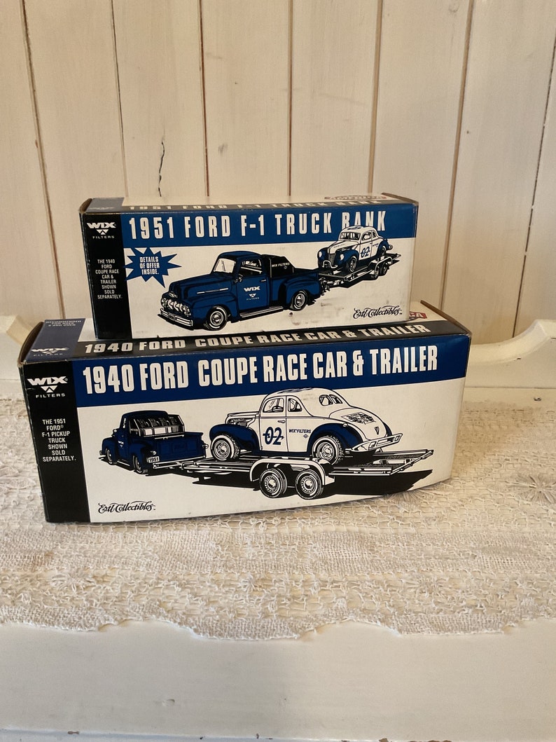 ERTL WIX Die Cast 1951 Ford F-1 Truck Bank & 1940 Ford Coupe Race Car W ...