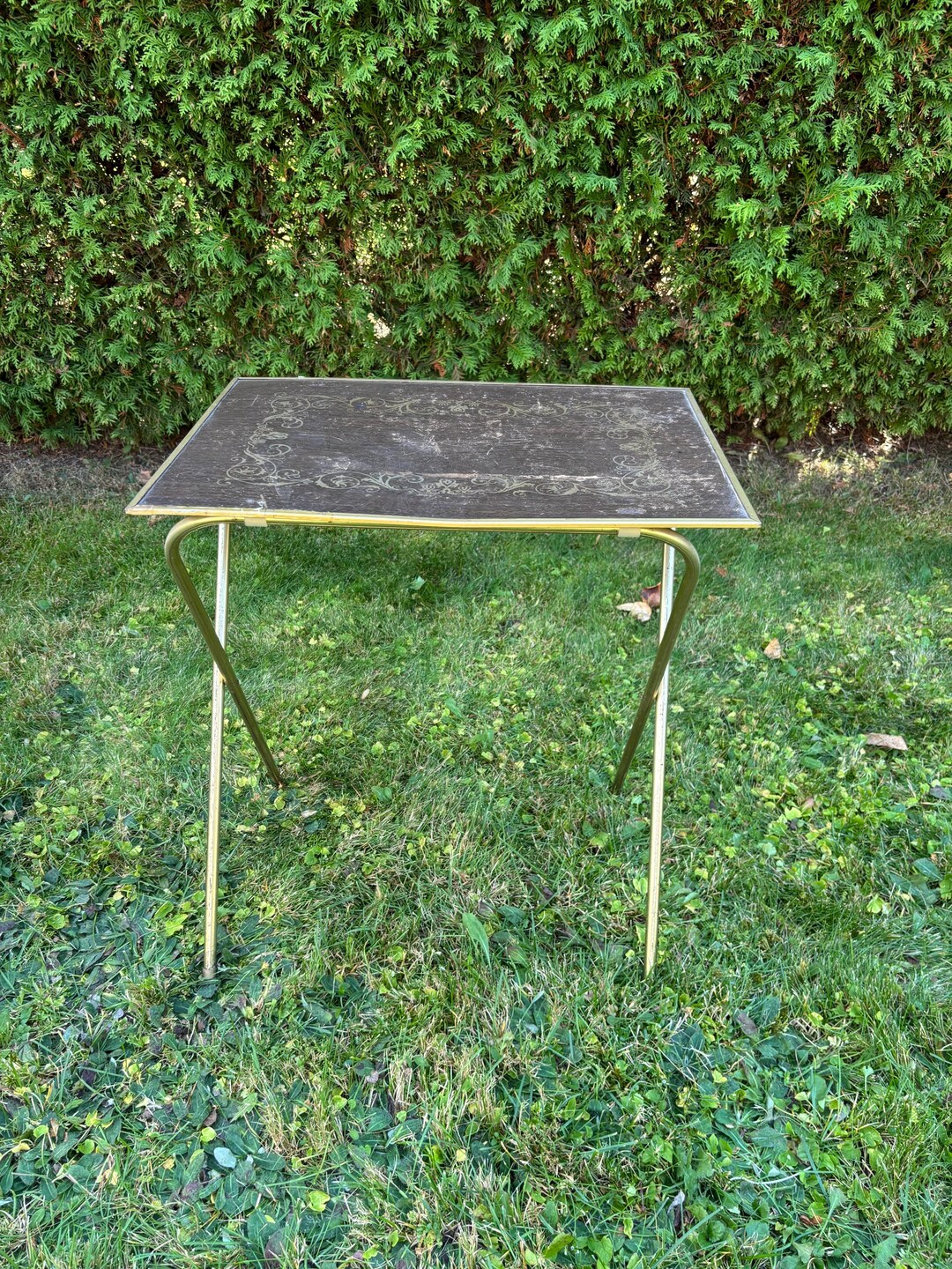 Vintage 1960s TV Table With Gold-tone Finish and Folding Metal Supports ...