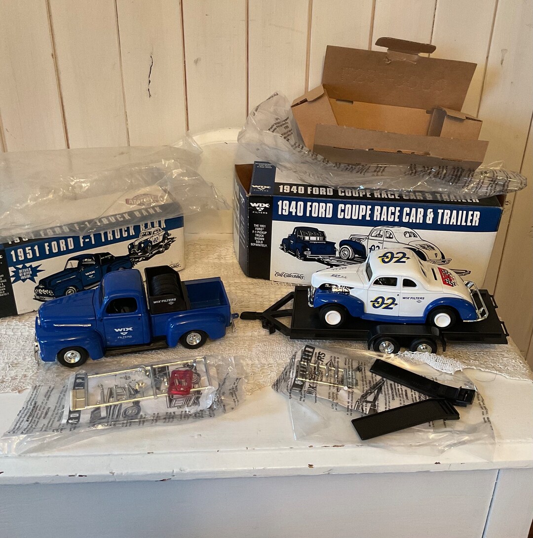 ERTL WIX Die Cast 1951 Ford F-1 Truck Bank & 1940 Ford Coupe Race Car W ...