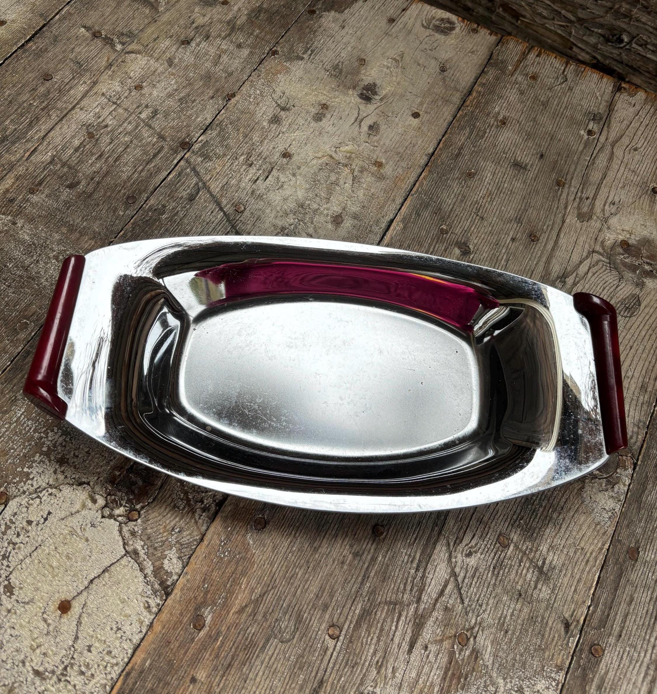 1960s Stainless Steel Tray With Bakelite Handles, Hallway Catchall ...