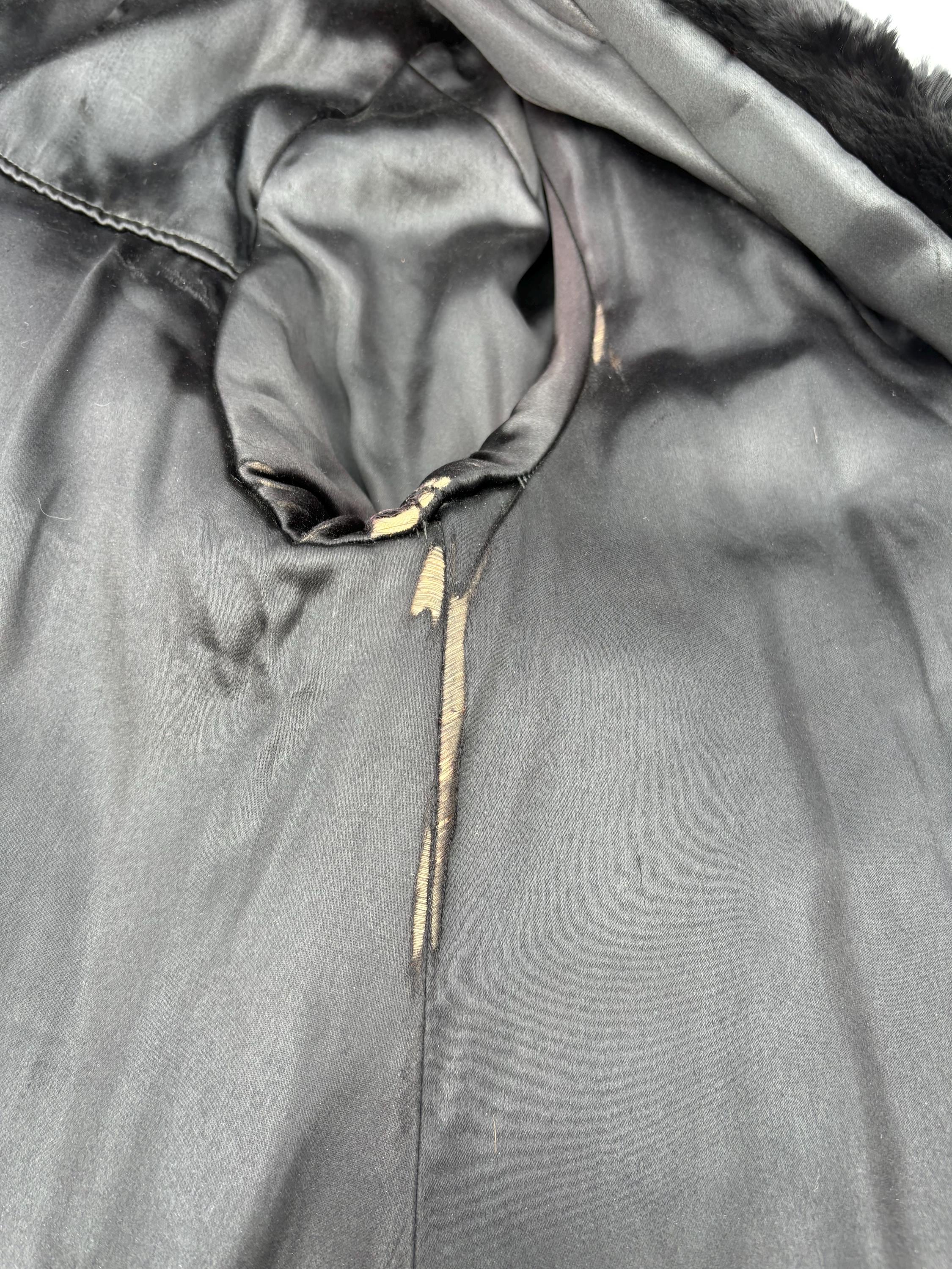 Vintage Black Sheared Beaver Fur Coat, Genuine Fur Overcoat, Long Black ...