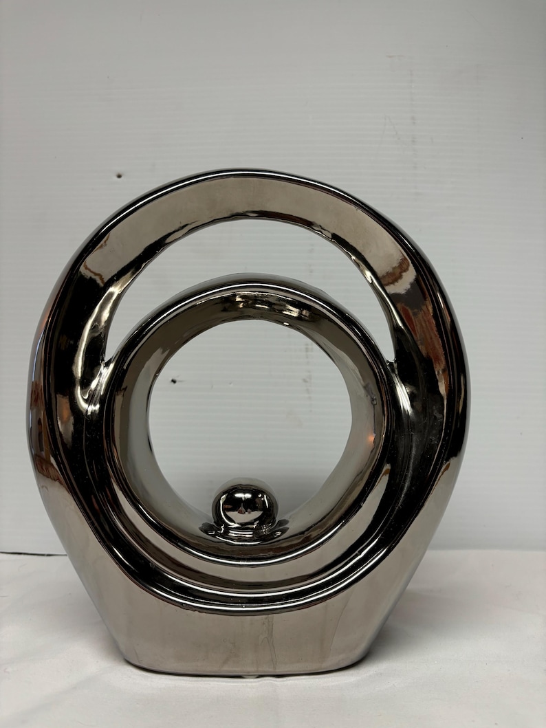 Vintage Modern Silver Reflective Ceramic Abstract Sculpture With ...