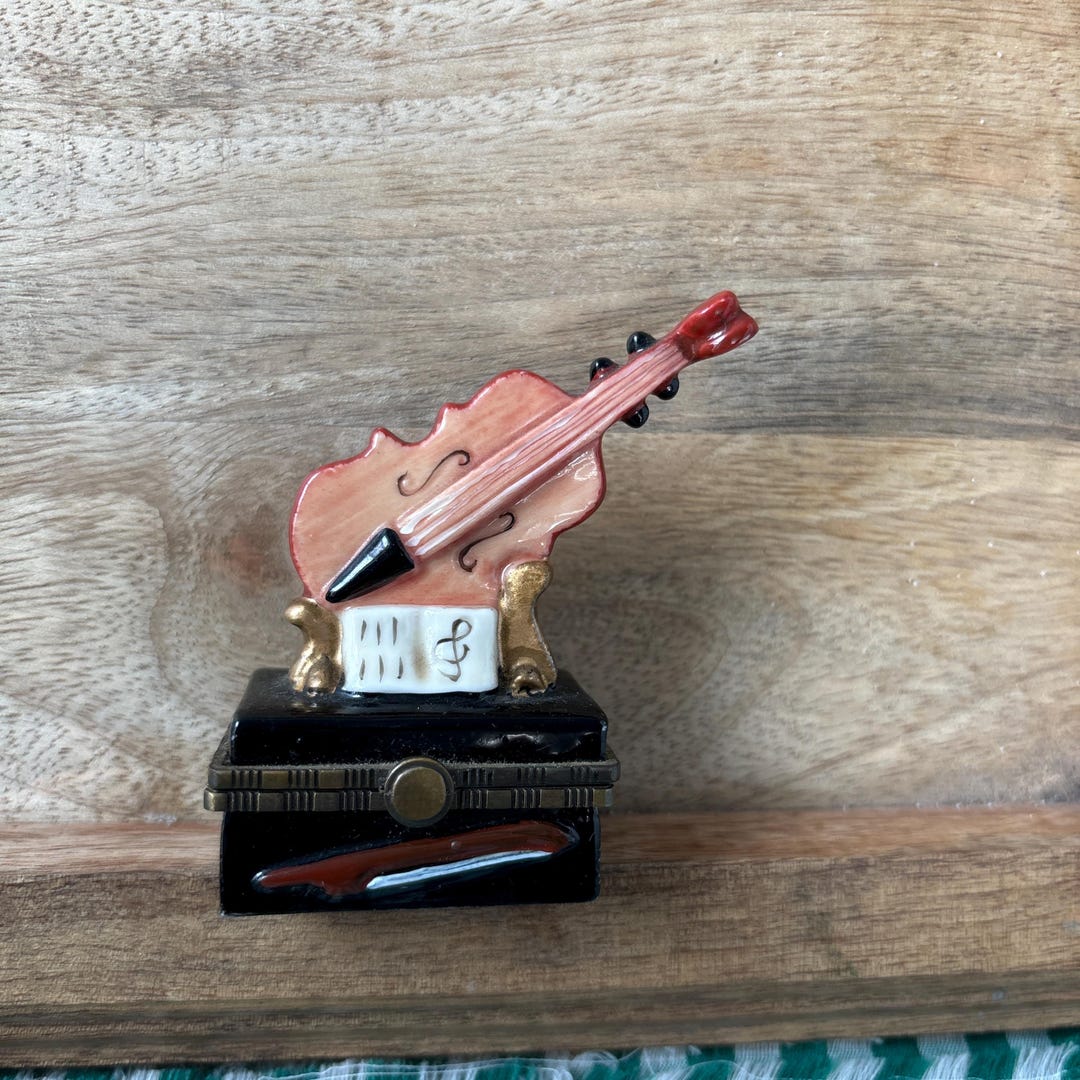 VIOLIN Ceramic Trinket Box With Sheet Music Hinged 2" X 3" Band ...