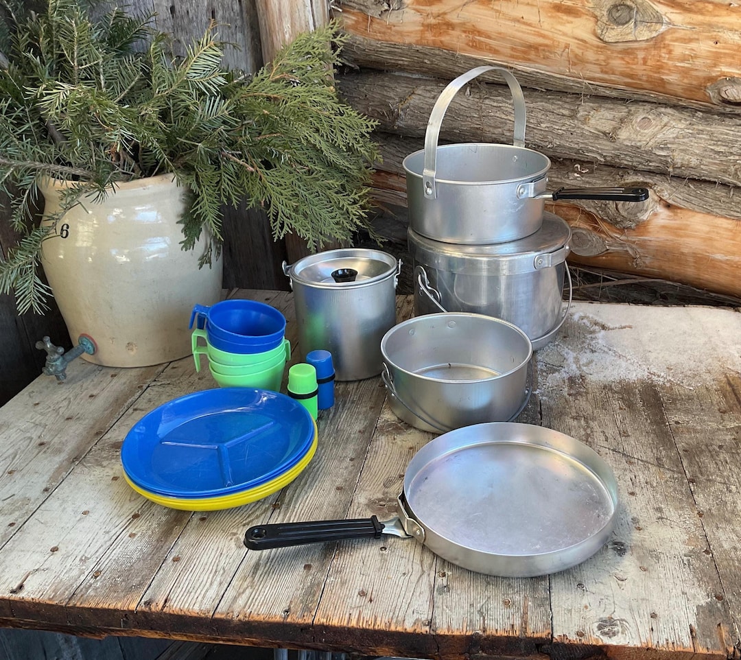 Vintage Metal Camping Campfire Cookware, Primitive, Picnic, Aluminum ...