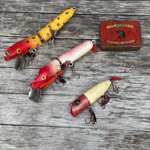 Large Vintage Fishing Lures - Set of Three Wooden Lures - Nautical ...
