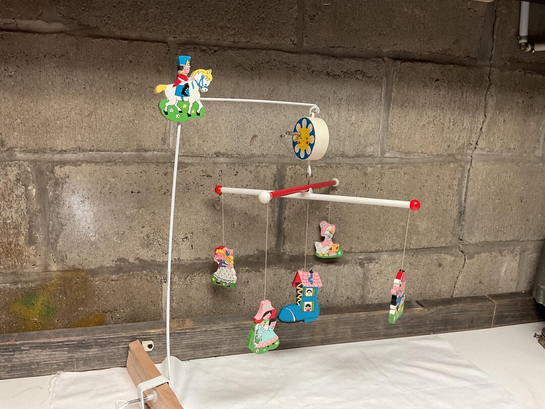 Vintage Baby Mobile With Hand-painted Wooden Animals and Characters ...