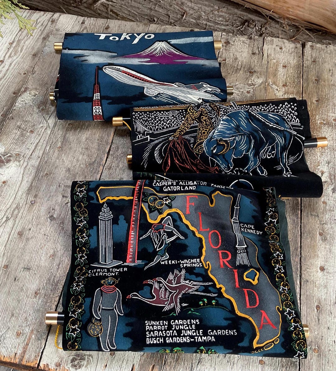 Choose…vintage 70s Retro Souvenir Map of Florida Black Velvet Wall ...