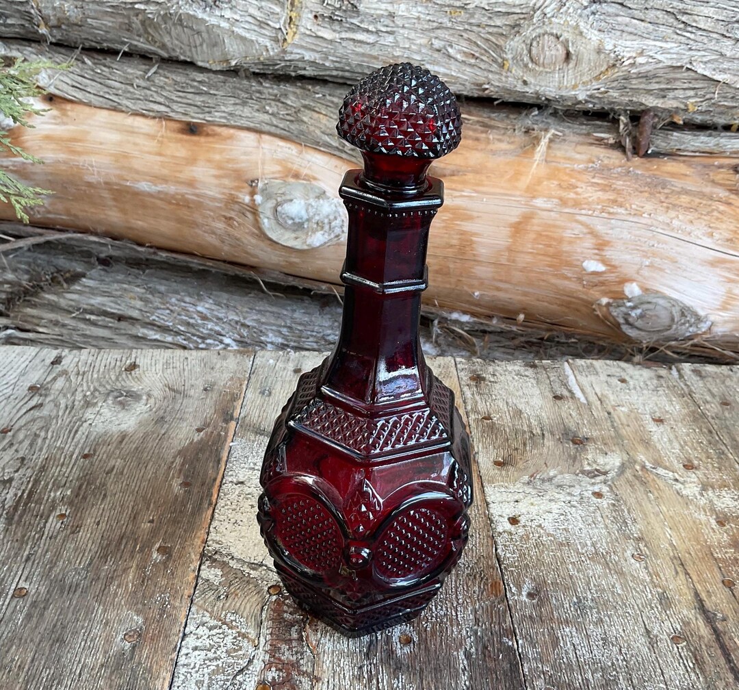 Vintage 1970s Ruby Red Glass Decanter Bottle, Avon Cape Cod, Retro ...