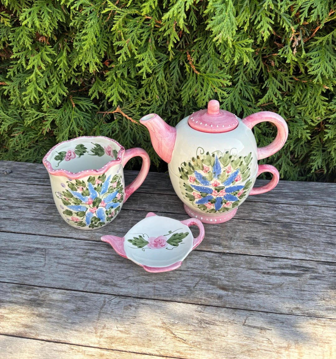 Tea for One Teapot Flower Design. Shabby Chic Teapot Set: Pink, Blue ...
