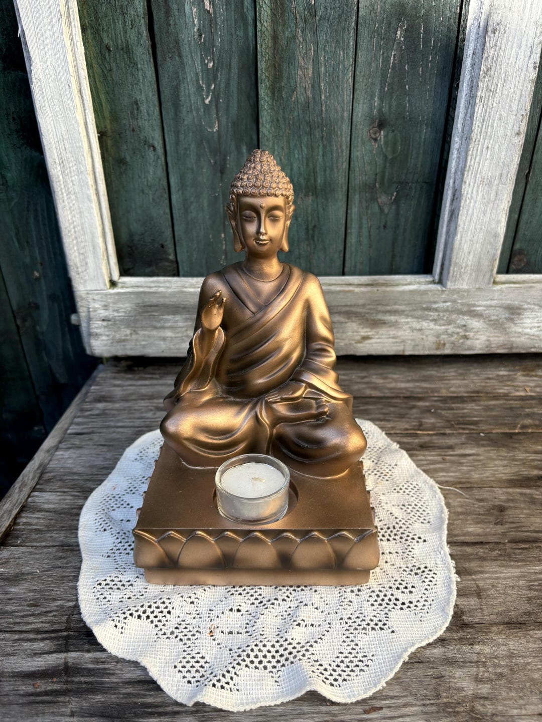 Partylite Candle Holder Buddha Meditation Bronze Candle Holder 9 1/2 ...