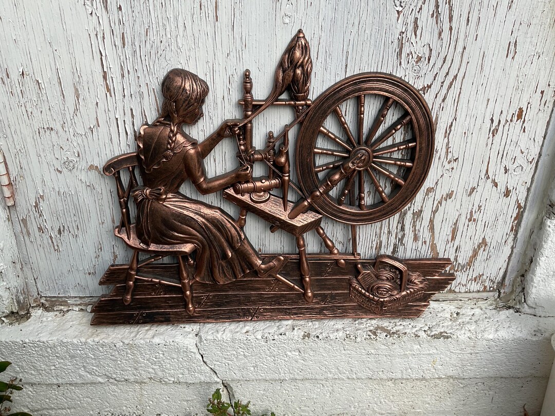 Girl Spinning Wheel Coppercraft | Wall Plaque | Vintage Decor | Retro ...