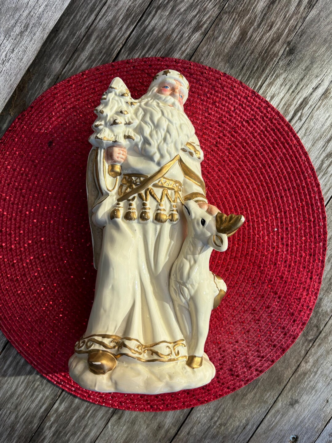 Christmas Collectible Vintage Large Ceramic Santa With Reindeer in ...