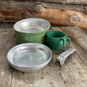 Vintage Mess Kit Nesting 12/76 Aluminum Serves 3 Camping Cooking Hong ...