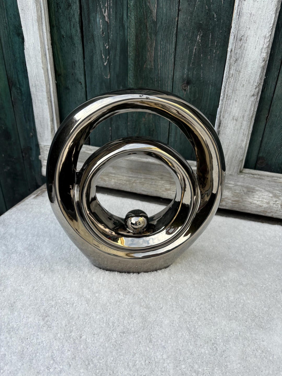 Vintage Modern Silver Reflective Ceramic Abstract Sculpture With ...