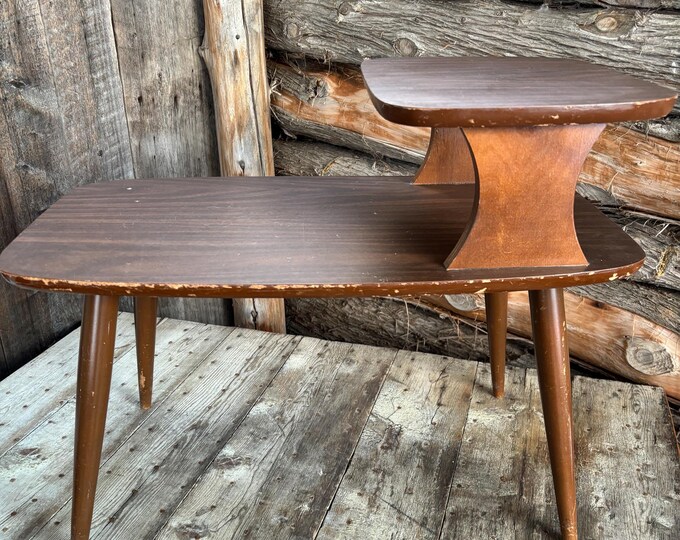 Mid Century Modern 2 Tier Side Table MCM Midcentury Coffee Nightstand ...