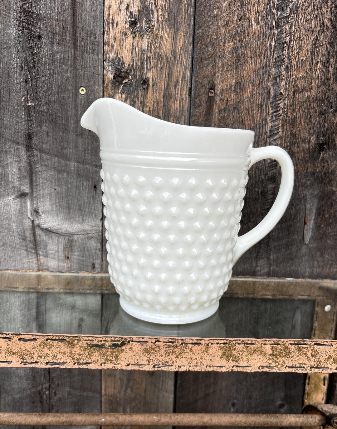 Vintage Fenton White Hobnail Milk Glass Pitcher // Farmhouse Kitchen ...