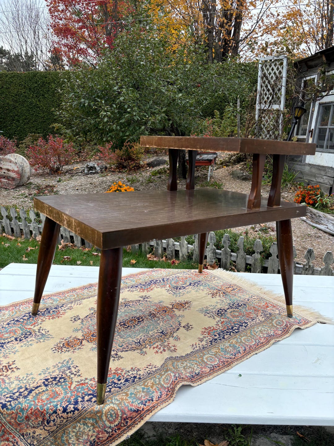 60s Mid Century 2 Level Wood End Table Faux Wood Top Side Table. - Etsy