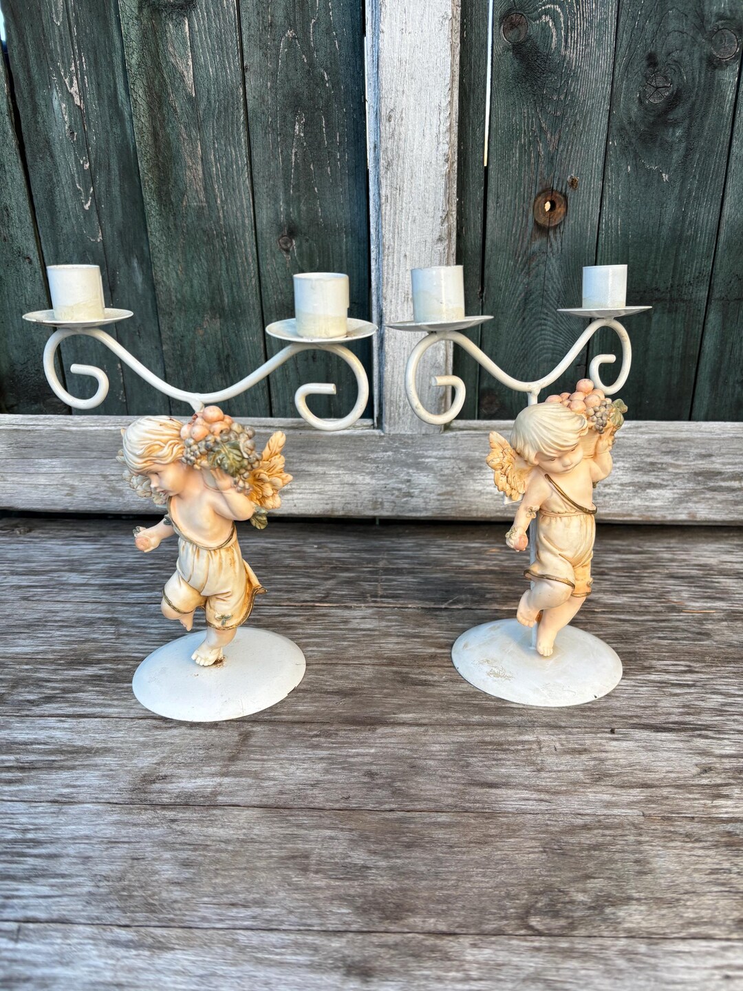 Vintage Cherub Candle Holders, Set of 2, White With White Couplings ...