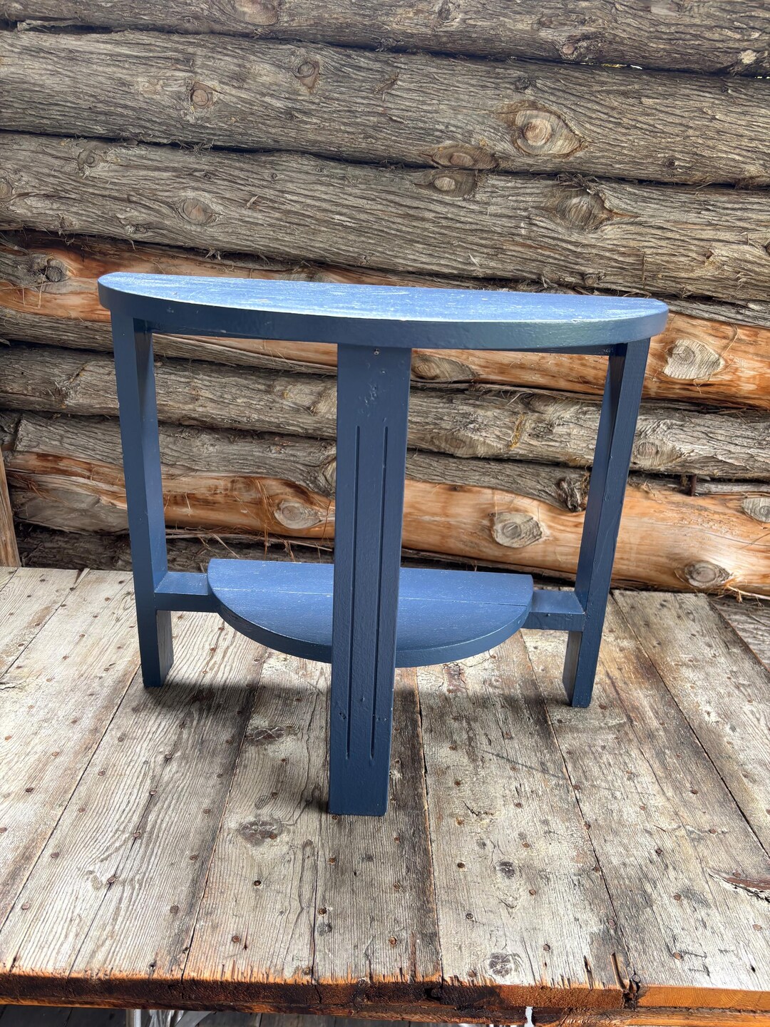 Half Moon Wooden Hallway Console With Shelf, Repainted Blue. - Etsy