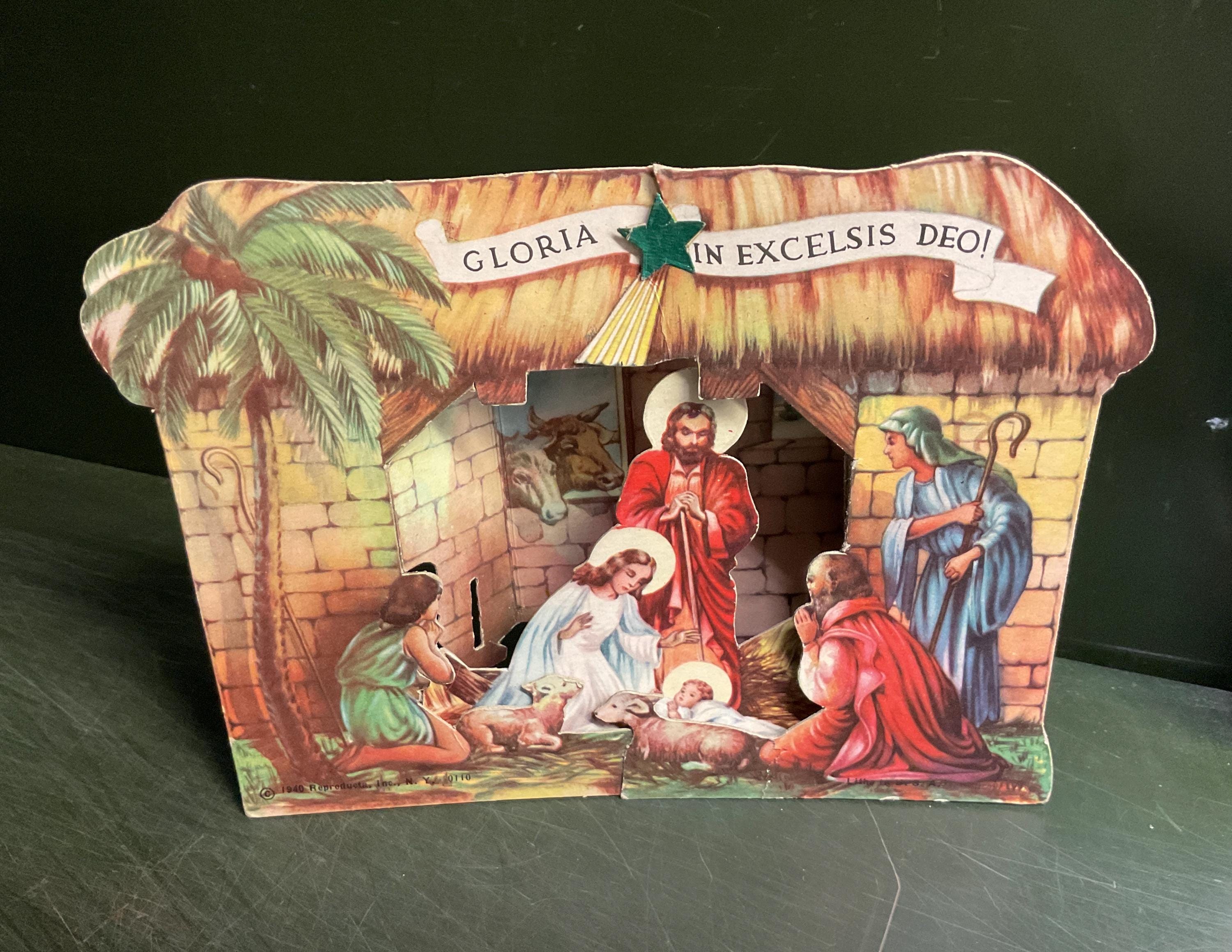 Fold-out Cardboard Nativity Scene, 1940s, Beautiful Condition, 51/2 X 5 ...