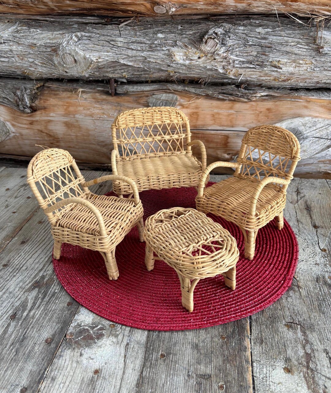 Wicker Doll's Lounge / Rattan Armchairs and Table / Rattan Armchair ...