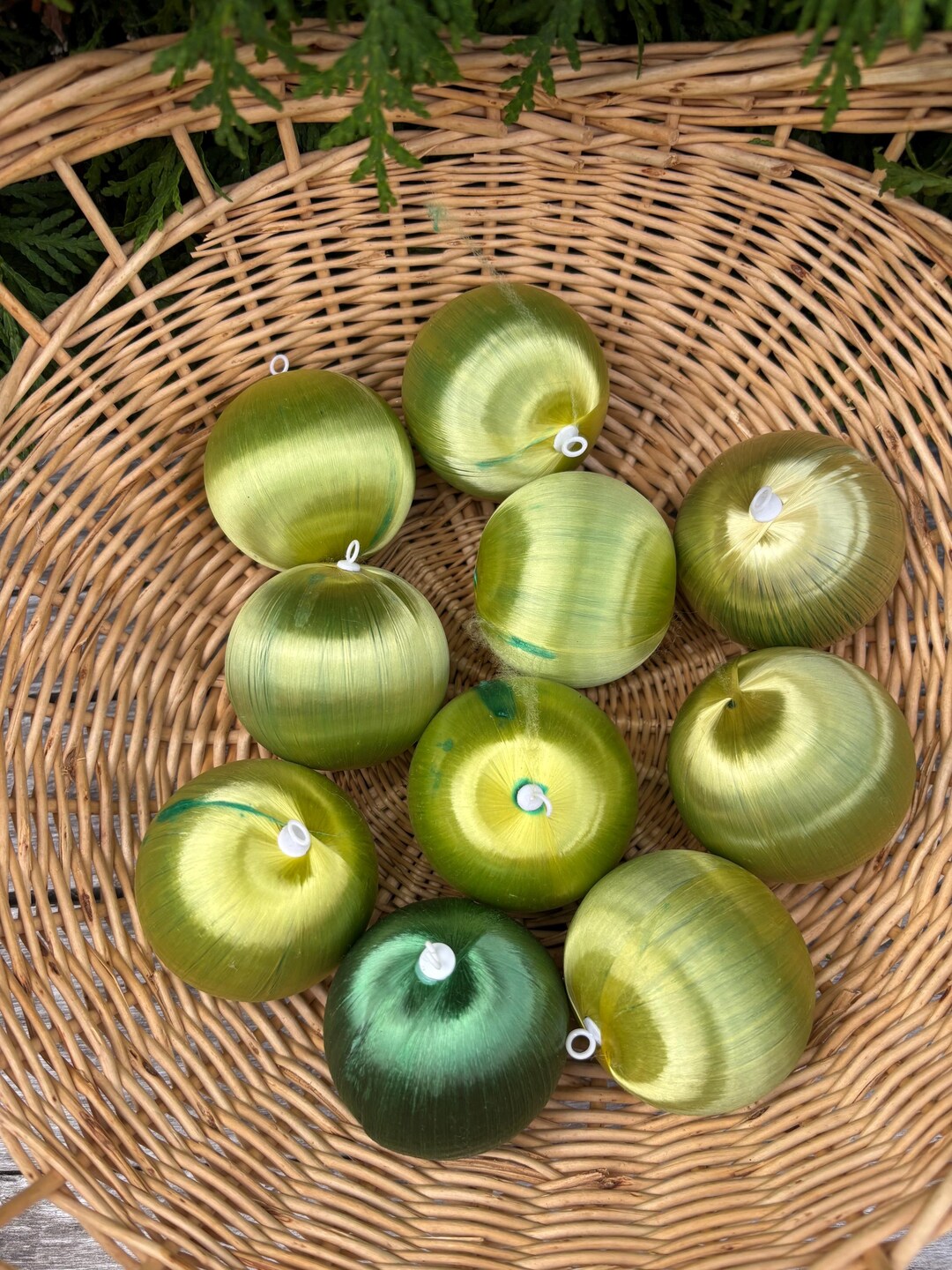 Vintage Set of 10 Satin Balls Christmas Decorations Green Unbreakable ...