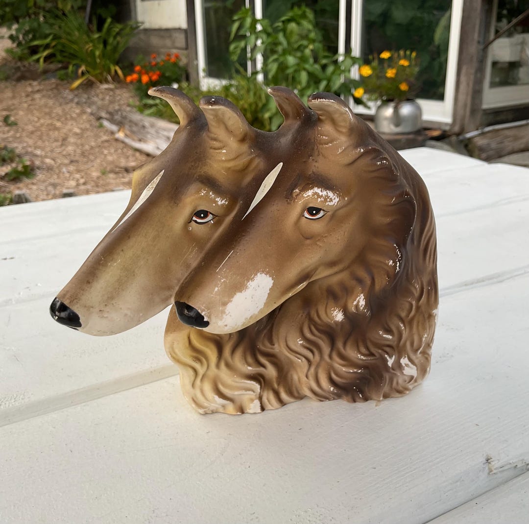 Vintage Hand Painted Collie Dogs Wall Pocket or Table Planter JAPAN. - Etsy