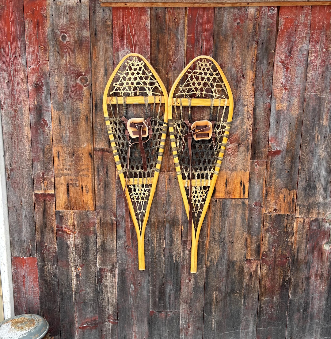 Vintage Wooden Snowshoes, P.Q, Canada, 12" X 42". Snowshoeing and Snow ...