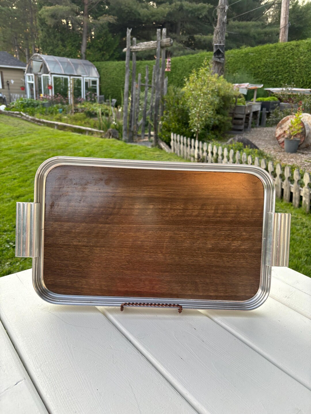 Vintage 1960-1970s Laminated Wood Serving Tray With Metal Handles ...