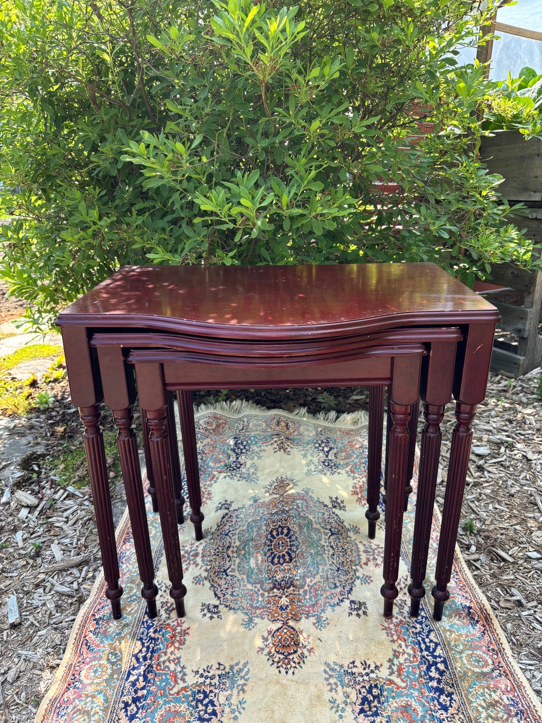 Vintage Cherry Wood Nesting Tables: Set of 3, Curved Front - Etsy
