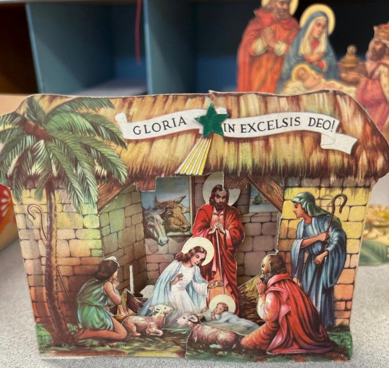 Fold-out Cardboard Nativity Scene, 1940s, Beautiful Condition, 51/2 X 5 ...