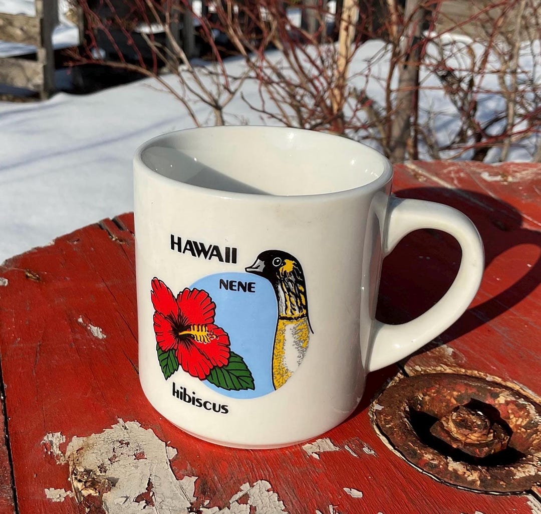 Hawaiian Coffee Mug, Nene Goose, Hibiscus Flower, 90s Ceramic Tea Cup ...