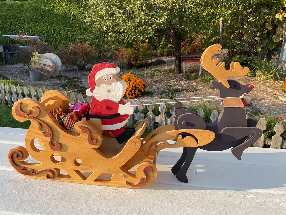 Handmade…. Wooden Santa Sleigh. Santa Claus and the Red-nosed Reindeer ...