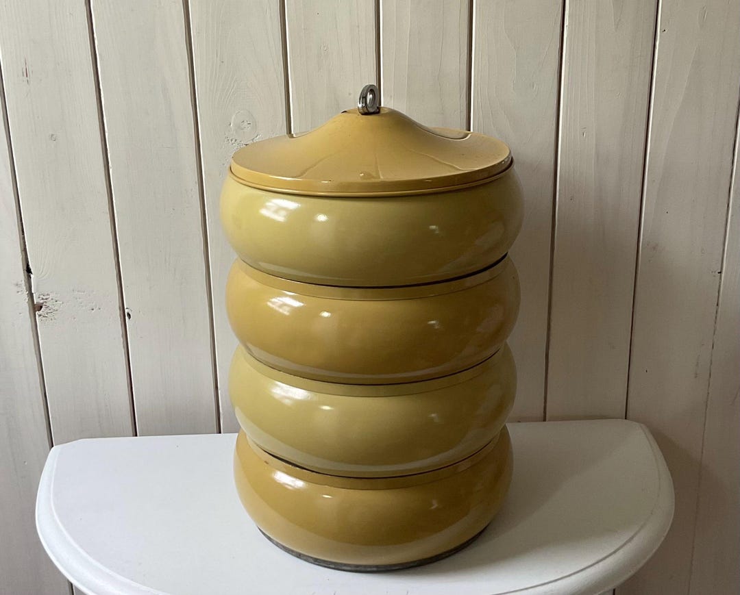 Vintage MCM Retro Gold Aluminium Stacking Canister Set 4. Flour, Sugar ...