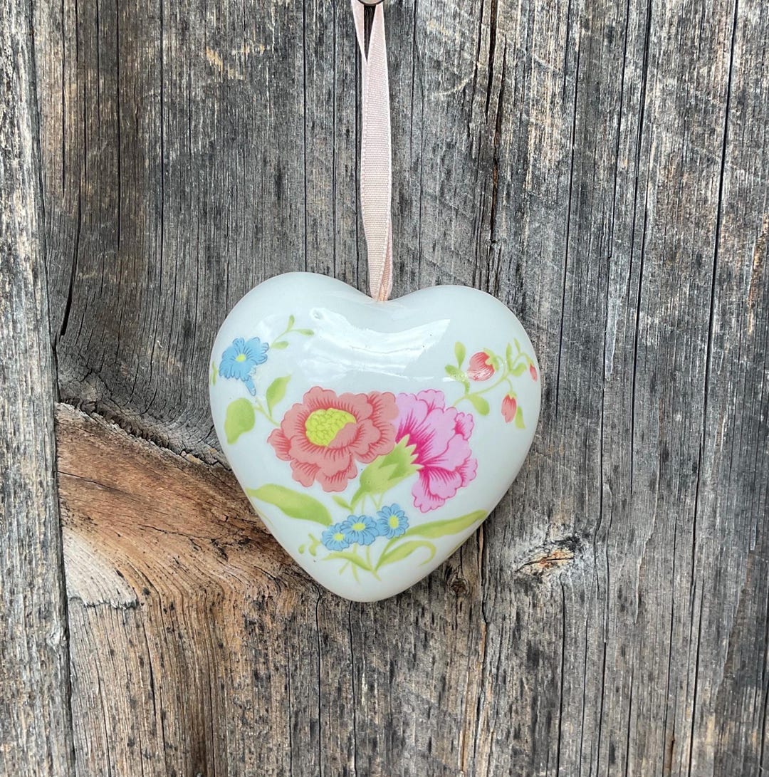 Vintage Pomander, Potpourri Ball, Heart Shape, Pink & Blue Floral ...