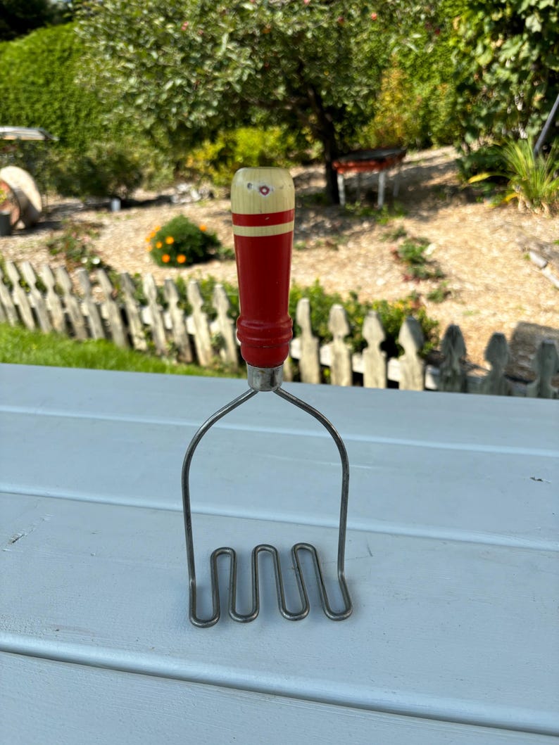 Vintage Potato Masher With a Red and White Wooden Handle - Etsy