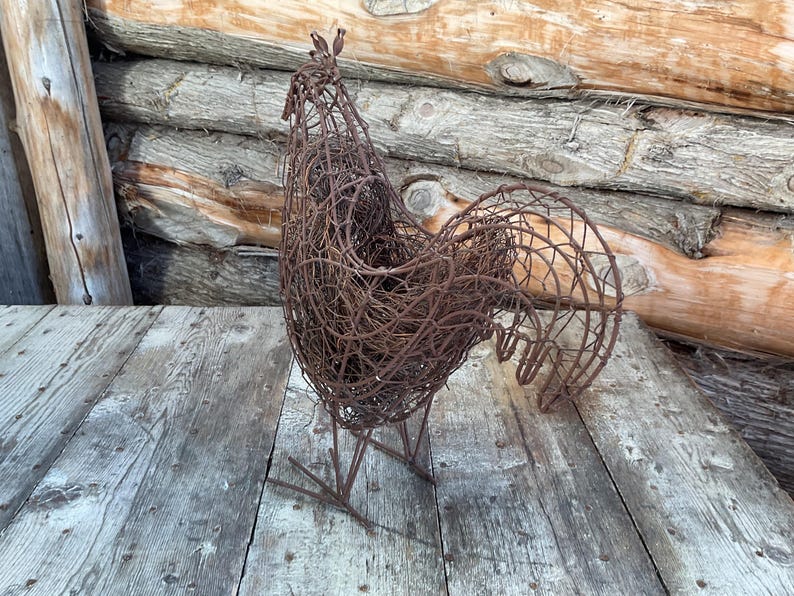 Rooster Sculpture Farmhouse Twisted Wire Metal ~ Rooster-shaped Planter ...